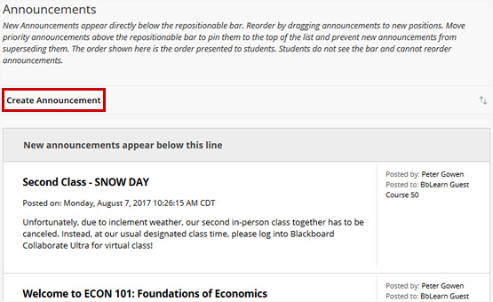 Announcements | Teaching and Learning with Blackboard | Northern ...